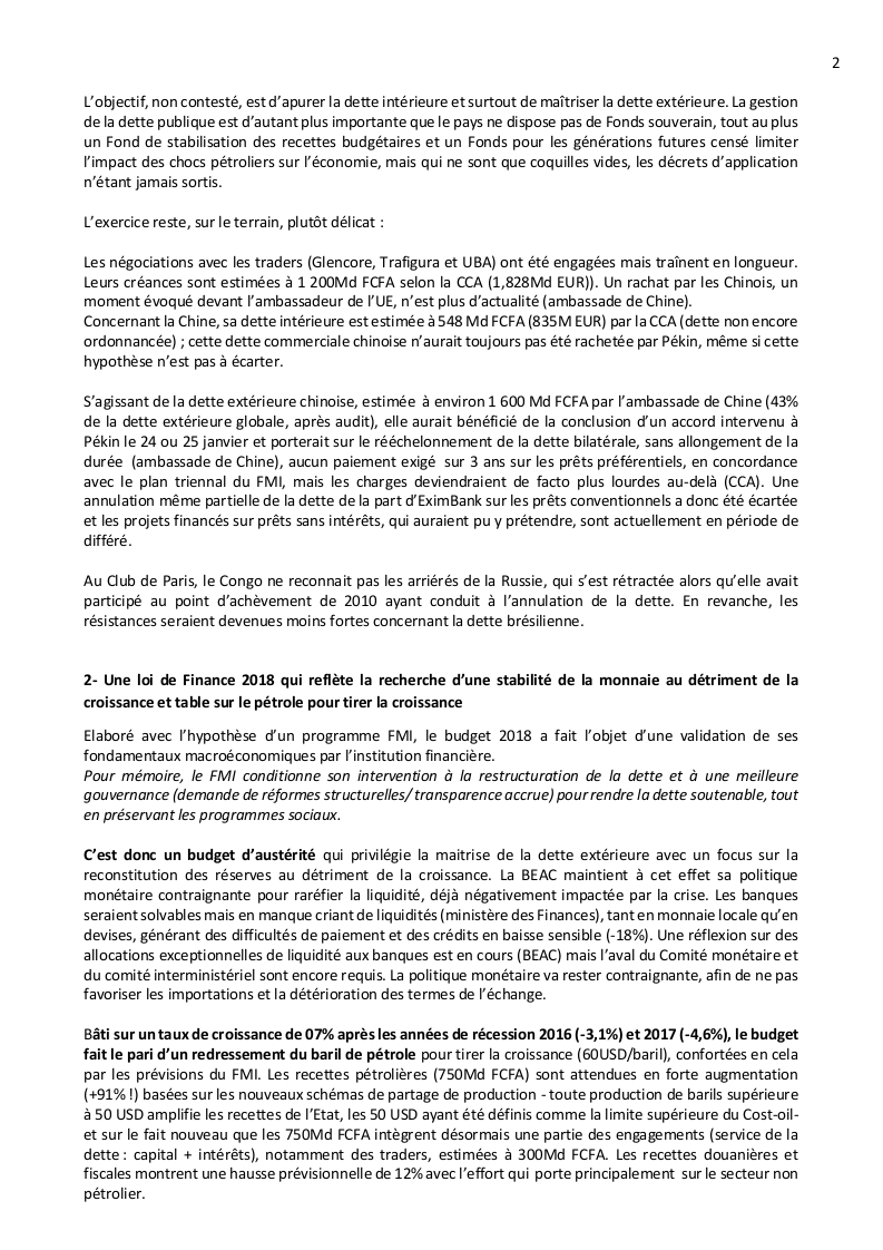 Congo-Brazzaville: Note de conjoncture économique – Zenga-Mambu