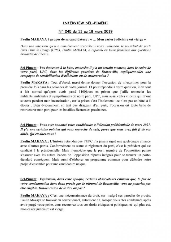 Paulin Makaya interviewé par le journal Sel Piment – Zenga-Mambu