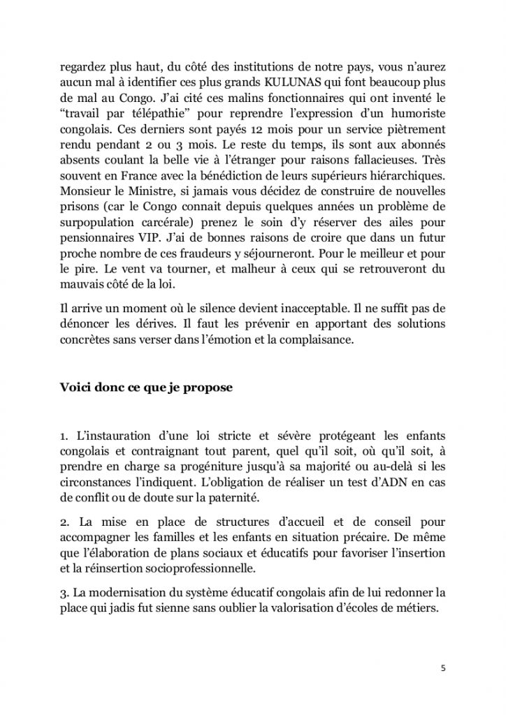 Message au ministre de l’intérieur de la République du Congo – Zenga-Mambu